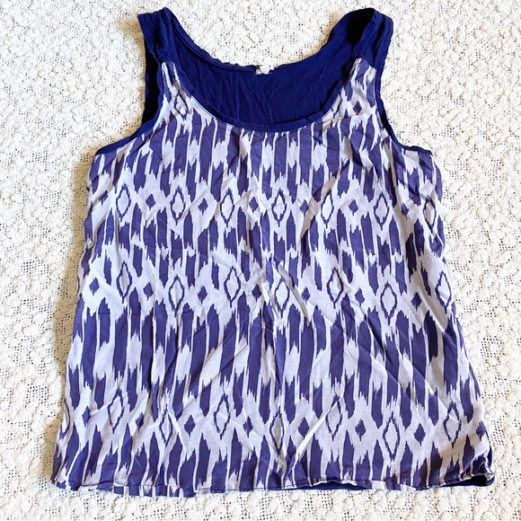J. Crew | Tops | J Crew Tissue Ikat Silk Cotton Tank In Navy Blue ...